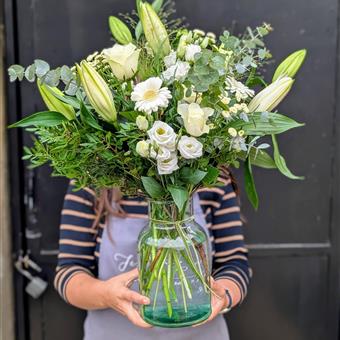Elegance in White Vase | Oriental Lily & Rose Delivery Worthing